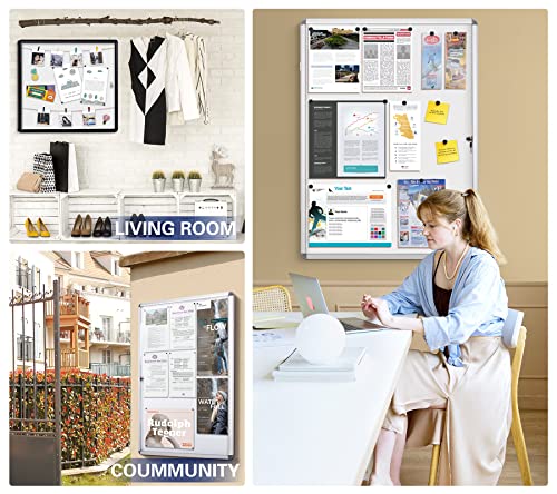 Swansea Enclosed Notice Board Magnetic Bulletin Boards for Office,Black Frame,with Locking Door 26x20inch(4XA4)