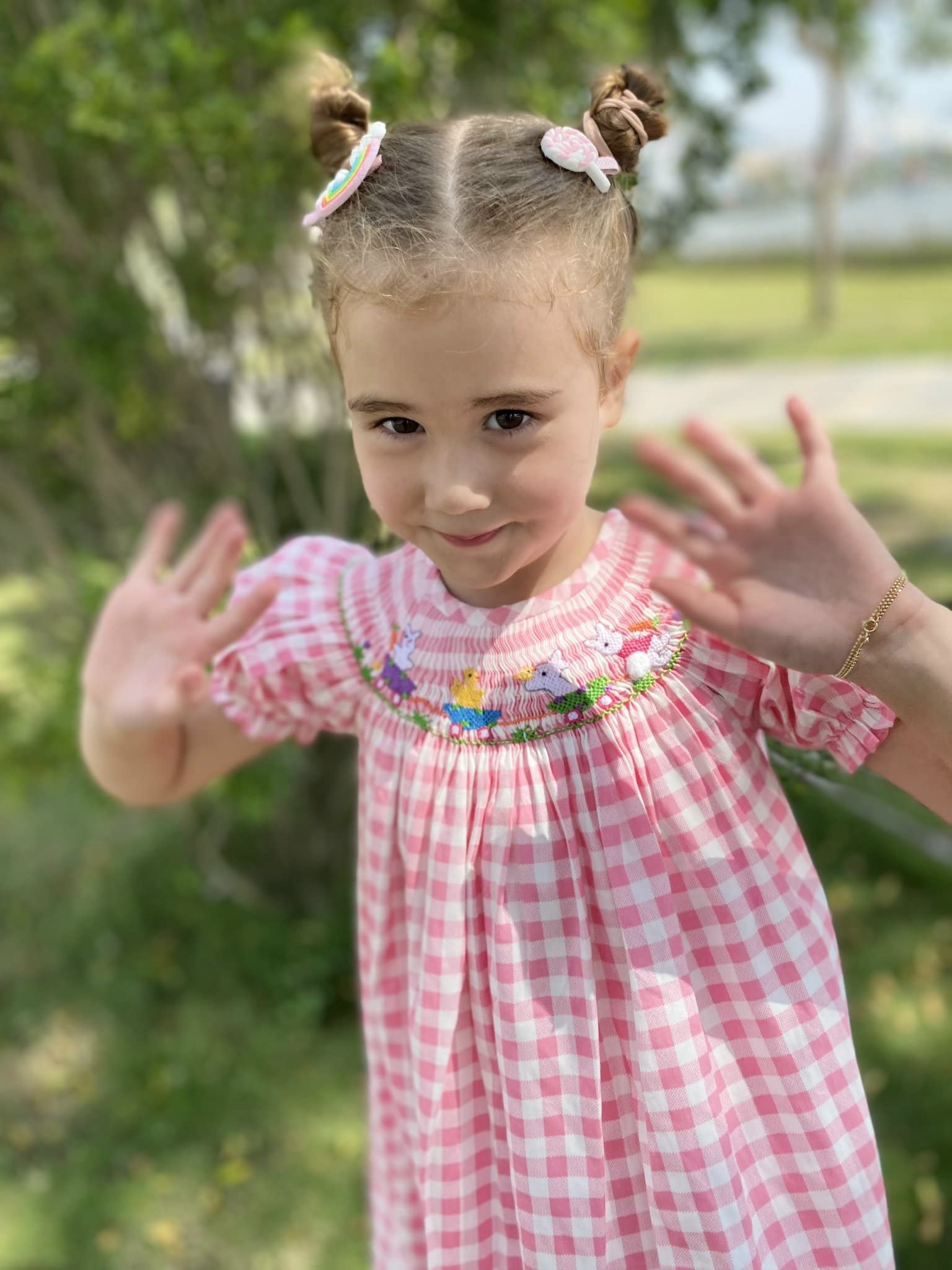 Baby Infant Girl Easter Bunny Parade Egg Hunting Hand Smocked Bishop Dress Pink Gingham 12 Months
