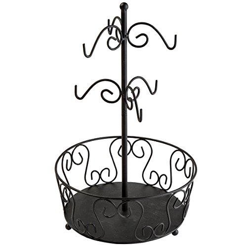 Fox Valley Traders Mug Rack with Coffee Pod Storage โ Coffee Cup Tree Holds 6 Mugs โ Black
