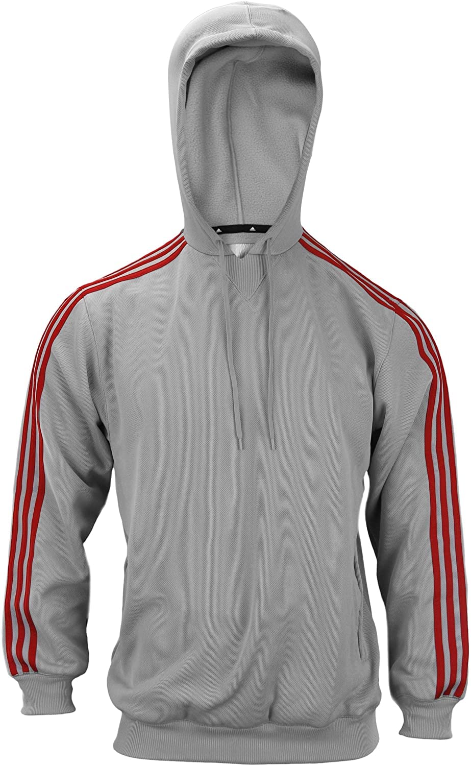 adidas Men's Pindot Hoodie (Large, Gray/Red)
