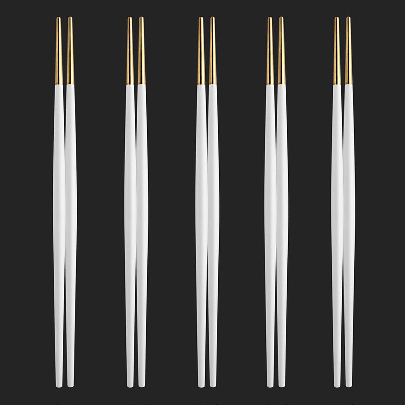 Chanjiso Creative Metal Chopsticks,5 Pairs 304 Stainless Steel Japanese Pointed Sushi Tableware Non Slip Chopsticks Gift… (Five white gold heads)