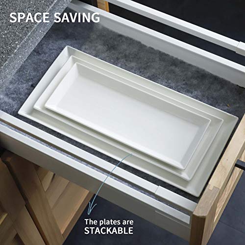 Sweese 706.101 White Serving Platters for Entertaining - Rectangle Porcelain Serving Plates - Excellent as Trays for Serving Food, Fruit, Appetizers in the Paty - Set of 3