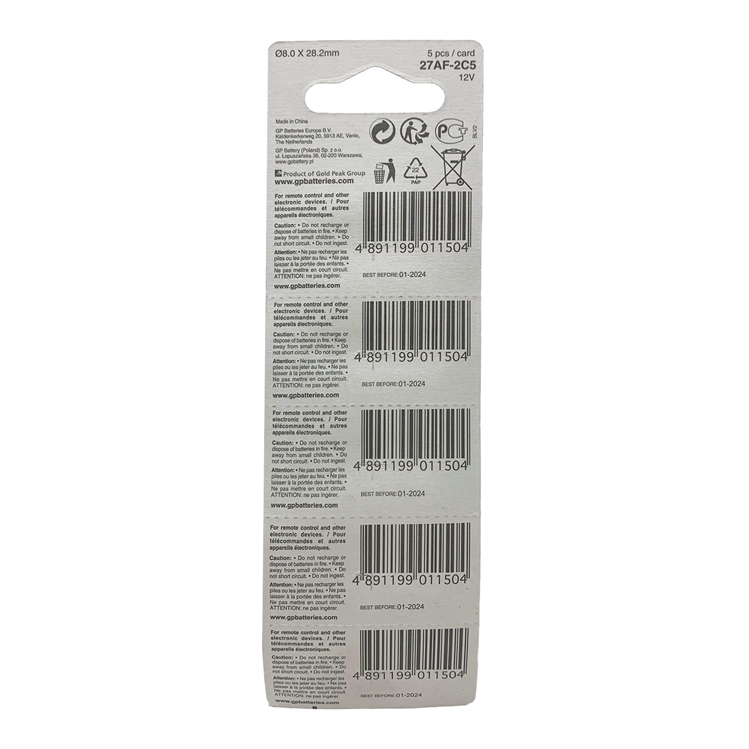 GP 27A Alkaline Battery 12V (Pack of 2)