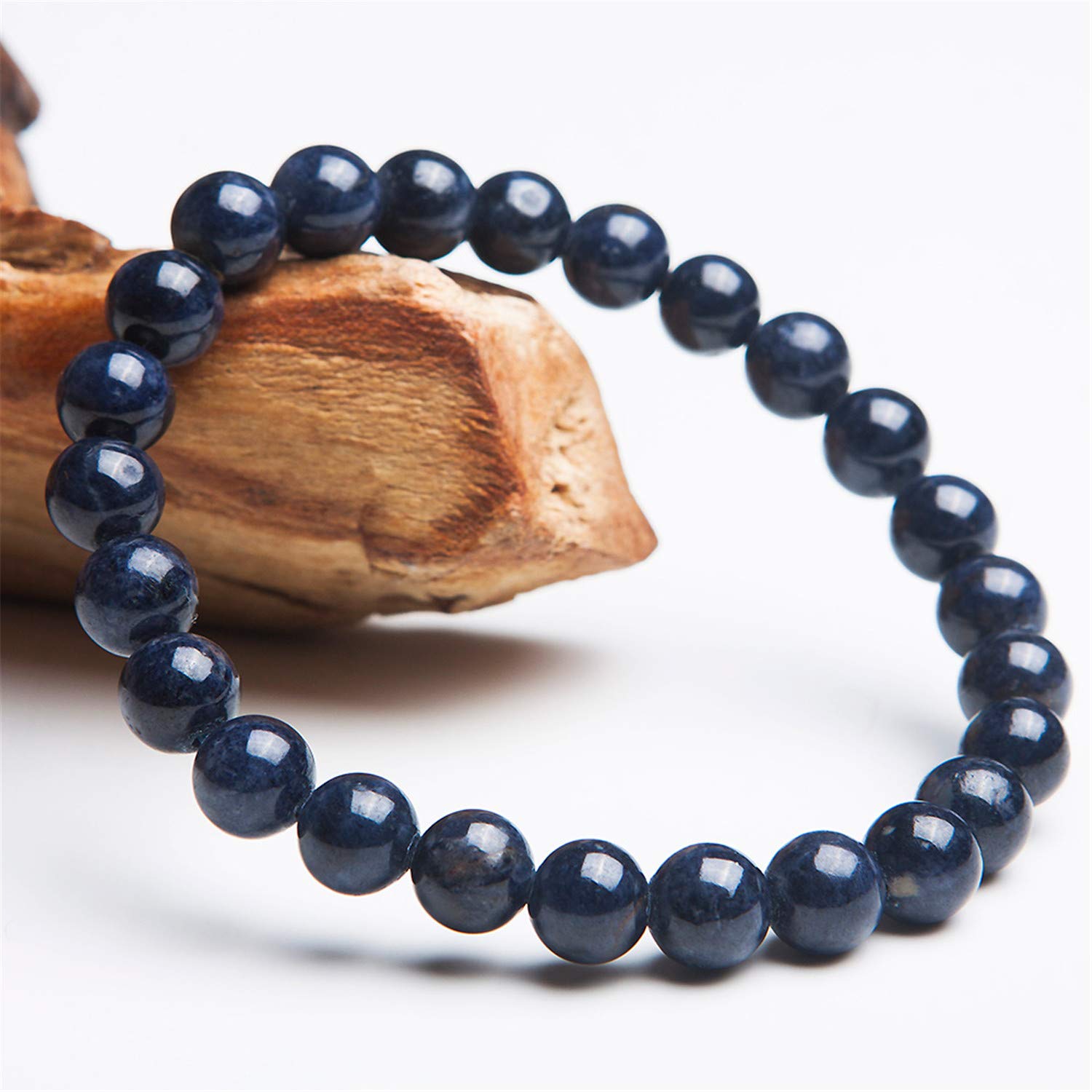 7mm Natural Blue Sapphire Gemstone Round Beads Women Men Rare Bracelet AAAA