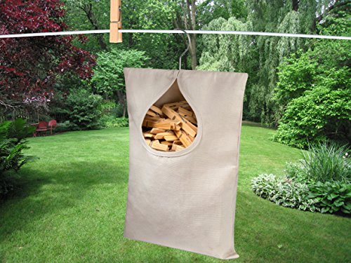 Handy Laundry Clothespin Bag - 11" x 15" - Holds 100 Medium-Sized Clothes Pins, Durable Canvas Material, Hook for Hanging and Effortlessly Sliding on The Clothesline with an Extra-Large Opening.