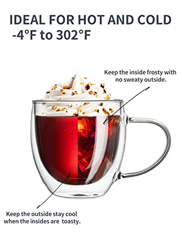 Sweese 8 oz Glass Coffee Cups - Double Wall Insulated Glass Coffee Mugs Set with Handle, Perfect for Espresso, Latte, Cappuccino, Set of 4-415.101