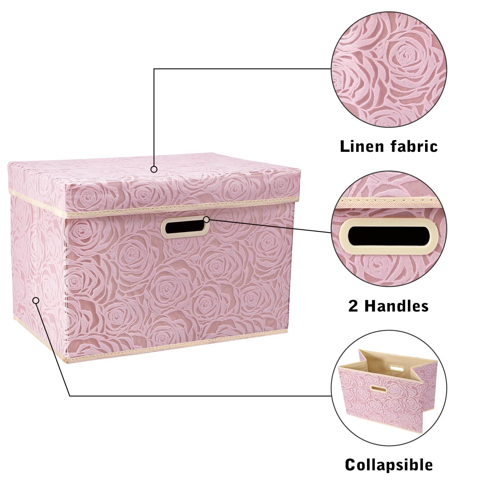 Fassave Foldable Storage Bins with Lids, 2 Packs Fabric Storage Container Basket Cube with Handles for Office, Bedroom, Closet (Medium-2 Pack, Gray Pattern)