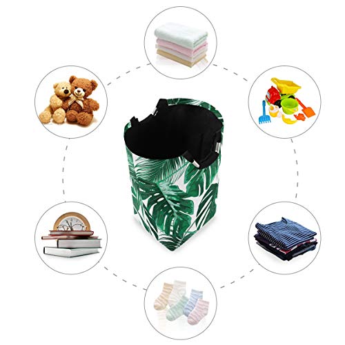 Tropical Palm Leaves Laundry Hamper Basket Bucket Foldable Dirty Clothes Bag Washing Bin Toy Storage Organizer for College Dorms, Kids Bedroom,Bathroom