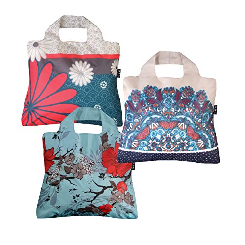 Reusable Grocery Bags- Set of 3 Boho Wanderlust Envirosax - Foldable Quality Travel or Shopping Tote. Eco-Friendly, Waterproof / Machine Washable. For Travel Shopping Arts Crafts Multi Use