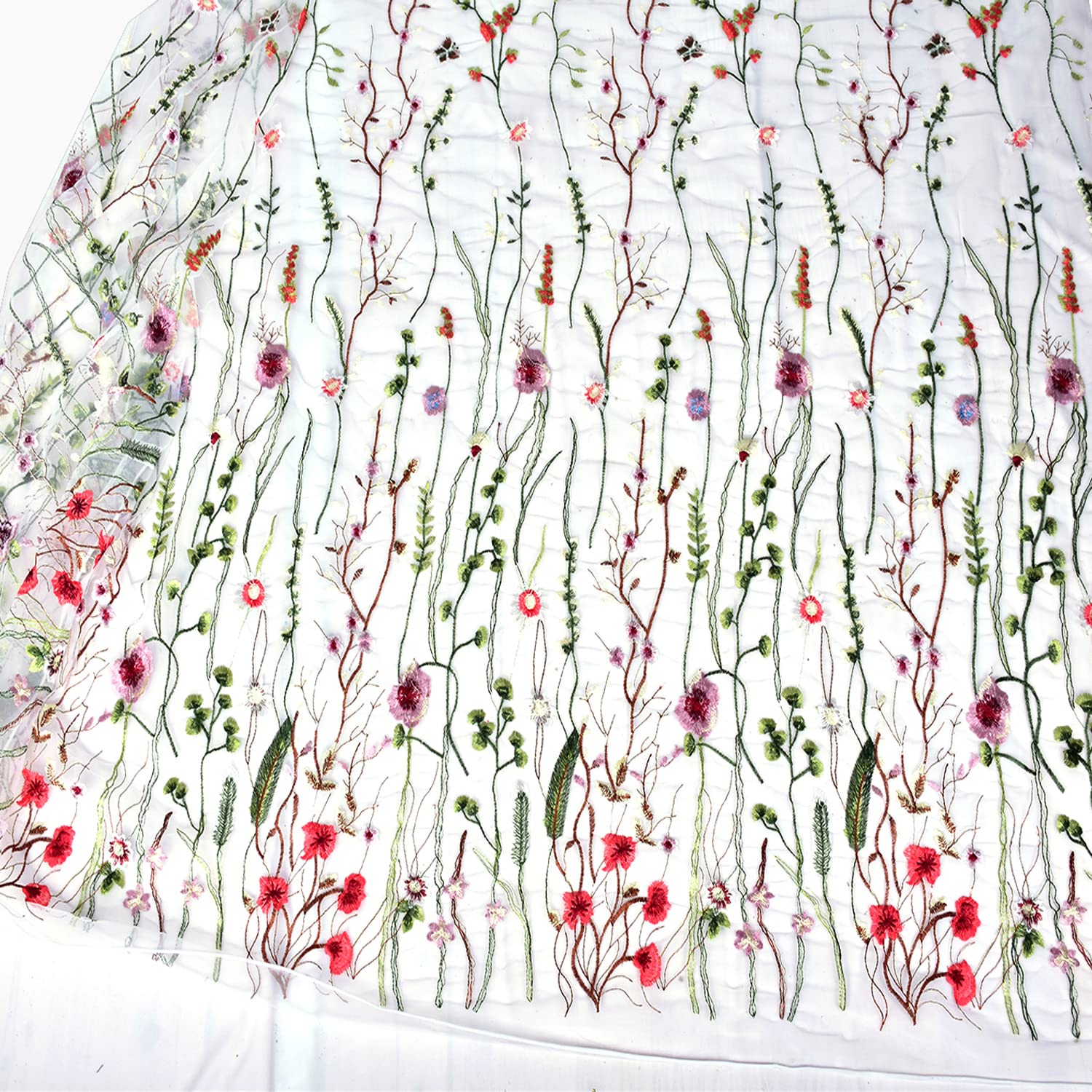TUIUSTU Lace Fabric, Length 71.6" Width 59" 2Yard Colorful Floral White Lace Fabric by The Yard for Dresses, Flower Elegant Sewing Lace Fabric for DIY Dress Sewing Wedding