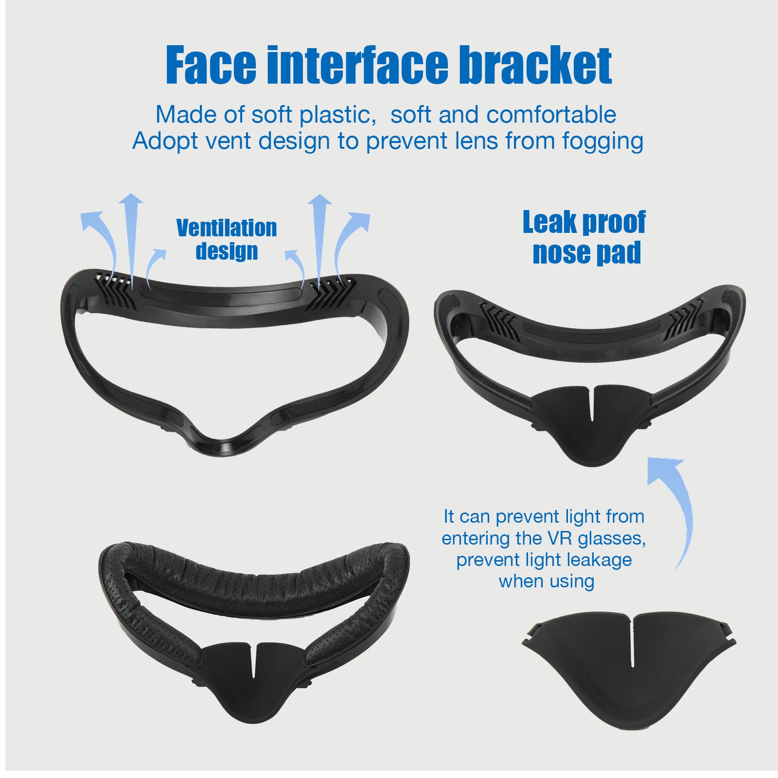 8Pcs Set VR Accessories for Meta Quest 2,VR Controller Gips Cover,VR Shell Cover,VR Facial Vent Soft Interface Bracket Accessories 5-in-1 Set(Blue)