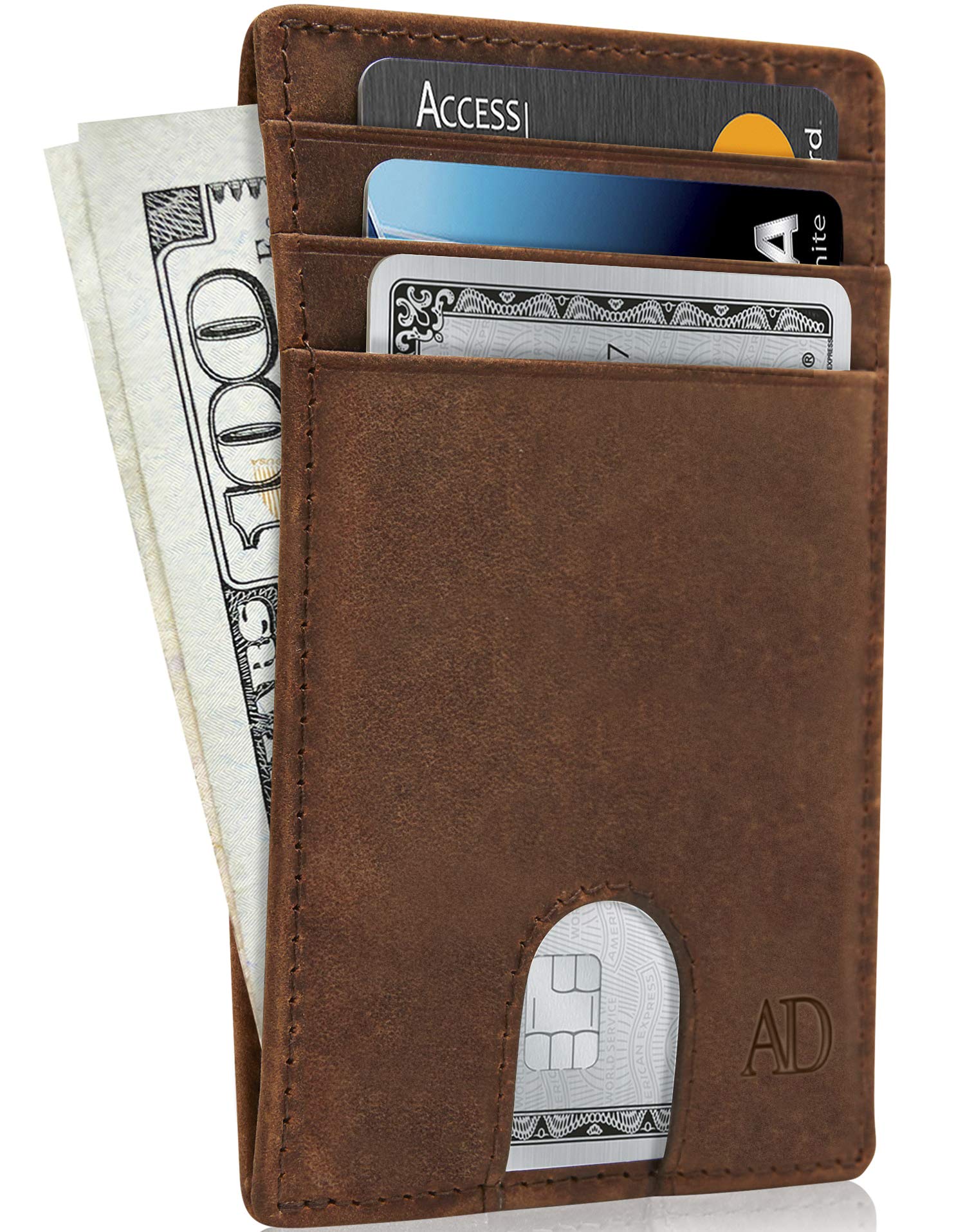 Access Denied REAL LEATHER Slim Minimalist Mens Wallet - Thin Front Pocket RFID Credit Card Holder Wallets For Men Holiday Gifts For Him
