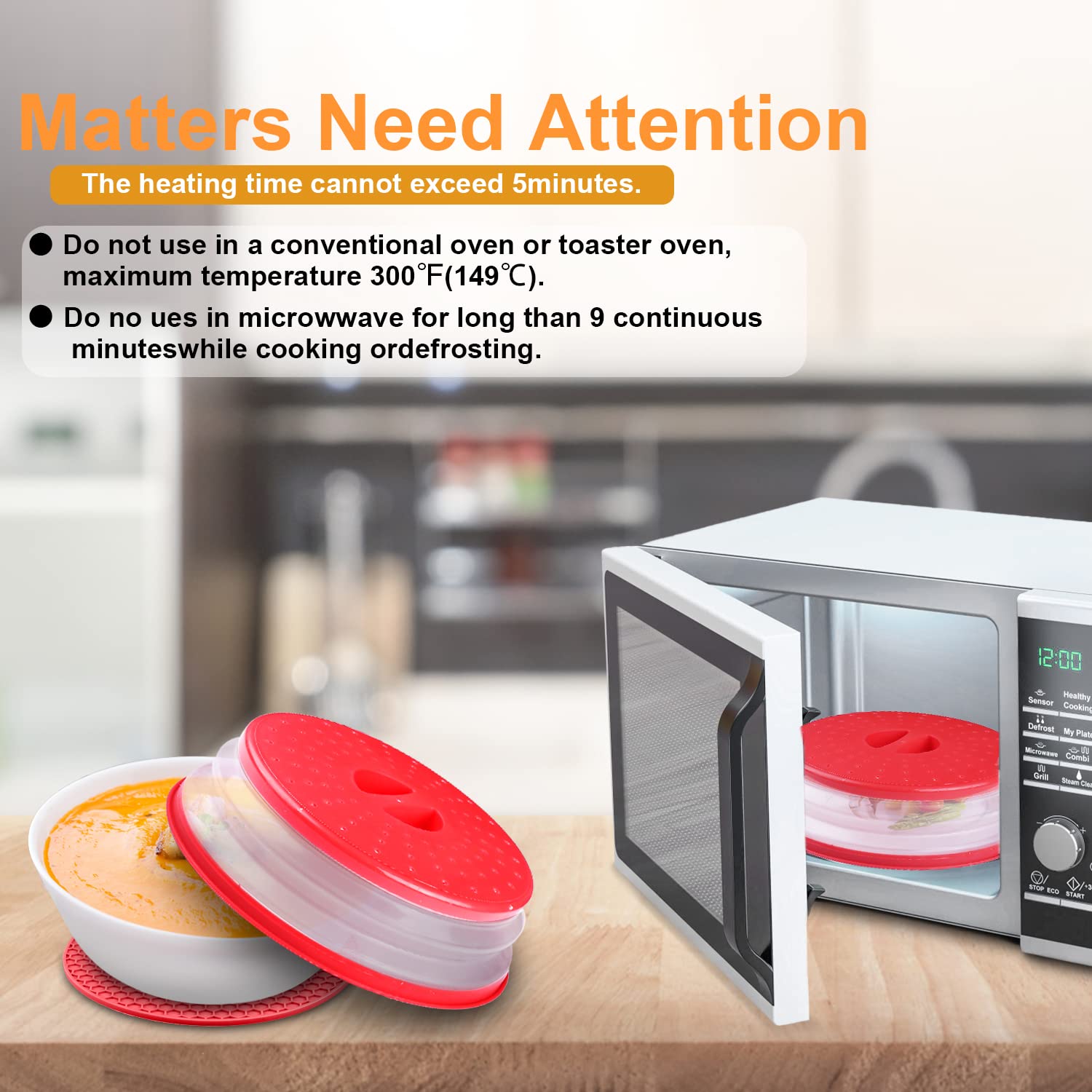 ANZEKE Vented Collapsible Microwave Splatter Cover,Food Cover,Colander Kitchen Gadget,Include Anti-scald Silicone Mats,Dishwasher-safe,BPA-FreeSilicone & Plastic(2Set Grey And Red)