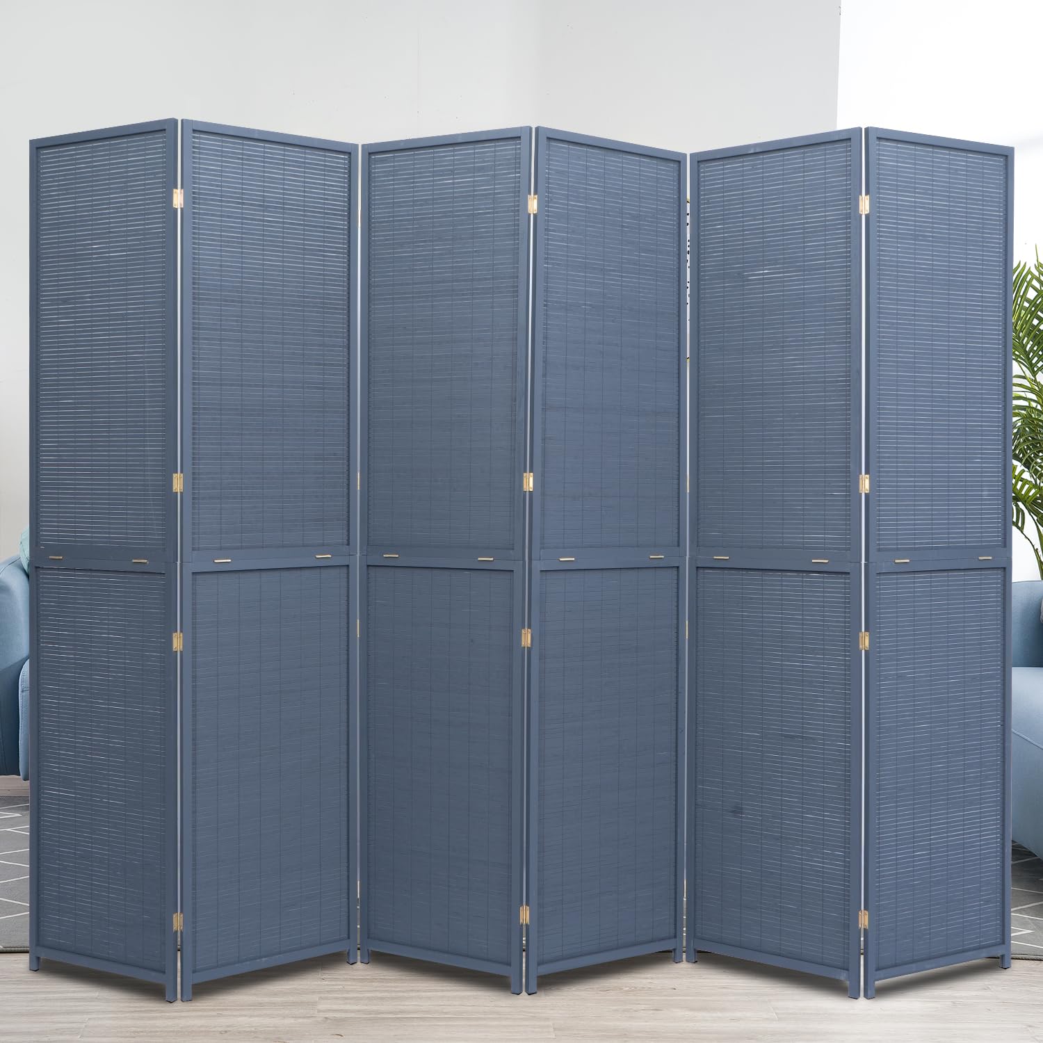Room Divider Folding Privacy Screens, 6FT Bamboo Room Divider Wall Panel, Freestanding 2-in-1 Multifunction Partition Room Dividers for Room Separation 6 Panel Hand Made Mesh Woven Wall Divider Screen