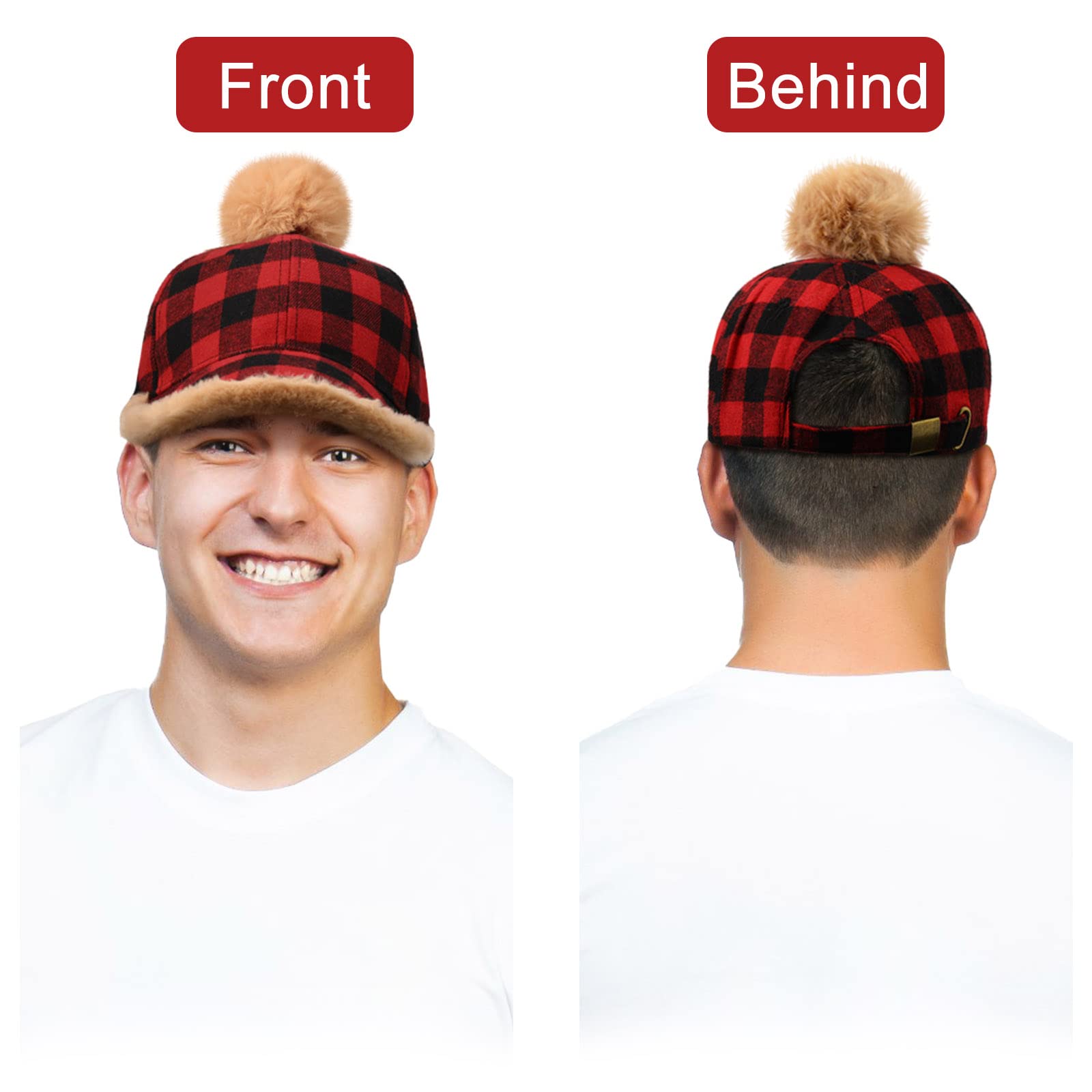 Adjustable Christmas Baseball Hat for Men Women Unisex Xmas Funny Checkered Baseball Cap Vintage Red Black Plaid Winter Hat