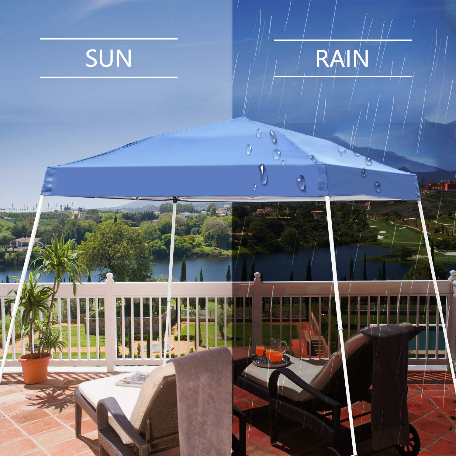 8x8ft Pop up Canopy Tent Outdoor Instant Folding Easy up Canopy for Beach Camping Party,Wedding with Carry Bag, Ground Nail,Blue