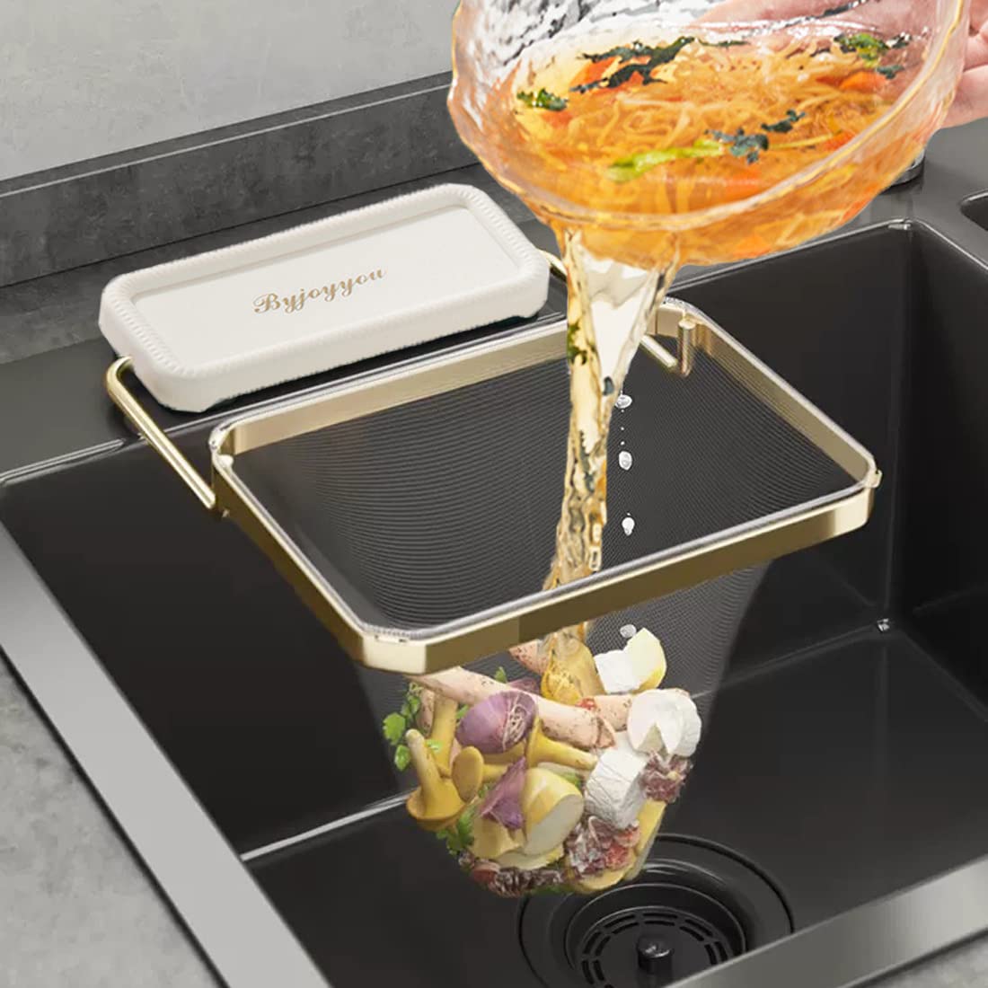 Sink Strainer Foldable Food Catcher for Kitchen Sink with 100pcs Mesh Bags - Sink Net Strainer Corner Sink Strainer Basket Garbage Disposal Strainer Side Disposable Sink Filter Mesh Bag by POLILI