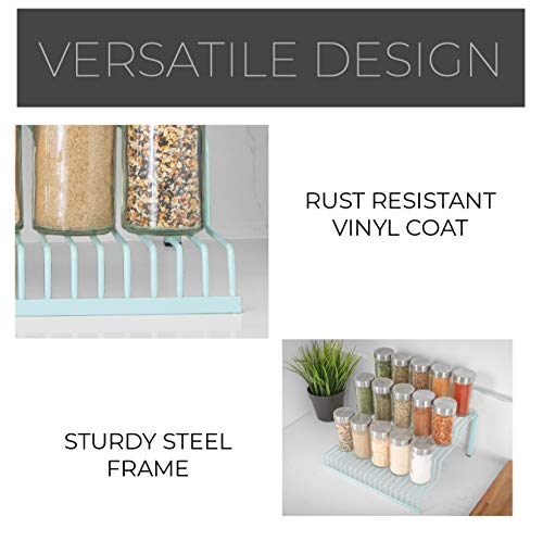 Smart Design Heavy Duty 3-Tier Spice Rack Shelf Organizer - Steel Metal Wire - Cupboard, Jars, Can, Cabinet and Pantry Storage Organization - Kitchen 10.25 x 4.25 Inch - Light Blue