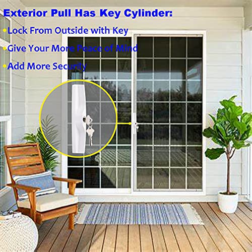 Sliding Patio Door Handle Set with Key Cylinder and Mortise Lock, Full Replacement Handle Lock Set Fits Door Thickness from 1-1/2" to 1-3/4",3-15/16” Screw Hole Spacing, Reversible Design(Non-Handed)