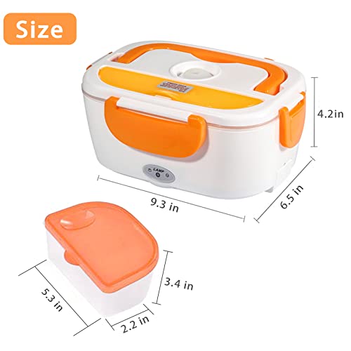 INVODA Electric Lunch Box 110V Food Heating Lunch Hot Box Portable Insulated Bento Box Electric Lunch Container for Office Travel Home (Orange)