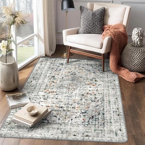 Area Rug 4x6 - Machine Washable Rug for Living Room, Non Slip Rug for Bedroom Dining Room Office Carpet