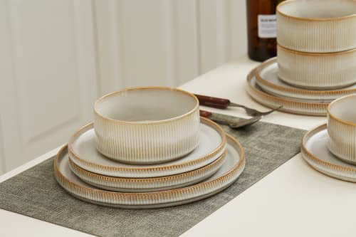Famiware Dinnerware Sets, Plates and Bowls Set for 4, 12 Piece Dish Set, Cappuccino White