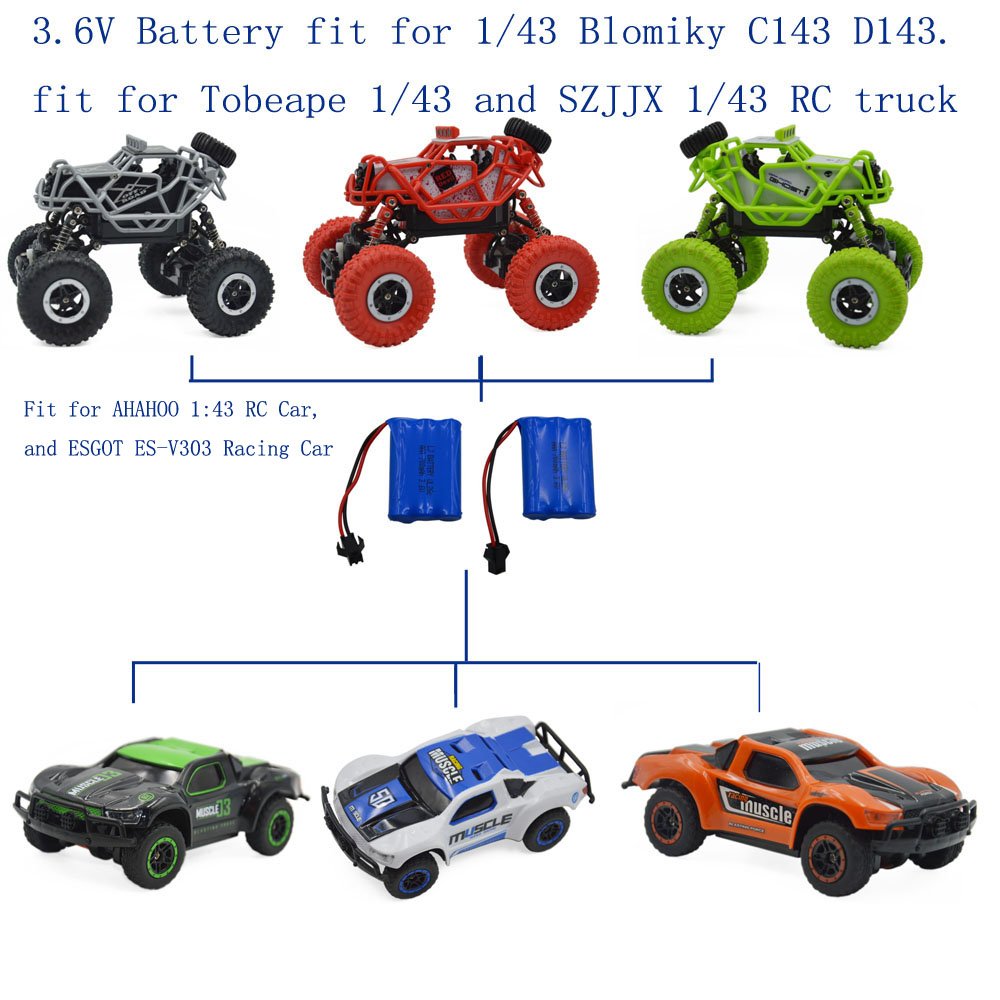 Blomiky 2 Pack 3.6V 700mAh AAA Re-Chargeable Battery Pack with SM-2P Connector Plug and USB Charger Cable for RC Battle Bumper Cars C143 D143 RC Vehicle D143 Battery 2