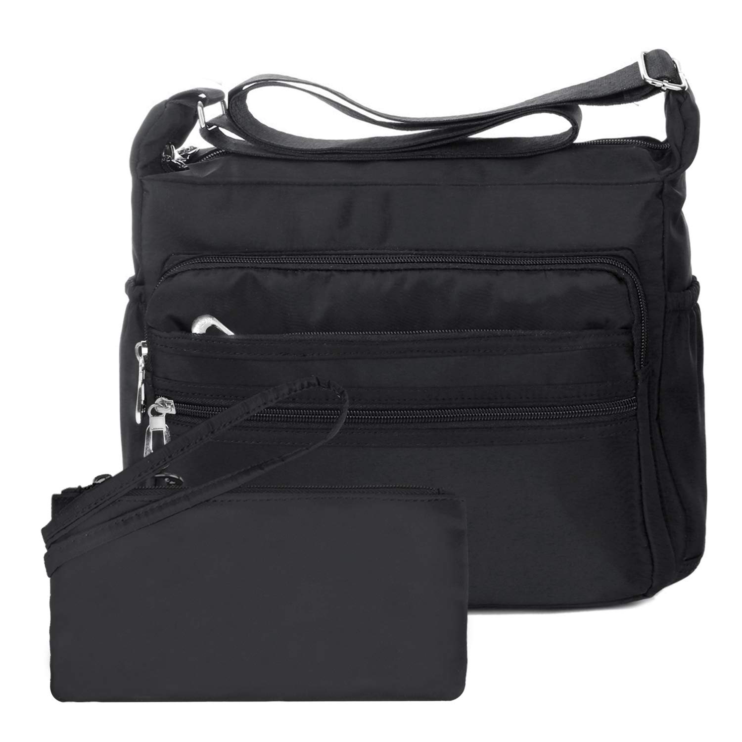 Crossbody Bag for Women Waterproof Shoulder Bag Messenger Bag Casual Nylon Purse Handbag (Large, Black-RFID)