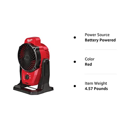 Milwaukee M12 Mounting Fan - Bare Tool Only, No Charger, No Battery, Red, Medium