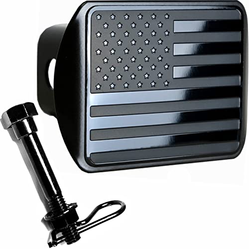eVerHITCH USA Stainless Steel Flag Emblem Metal Hitch Cover with Pin Bolt (Fits 2" Receivers, Black)