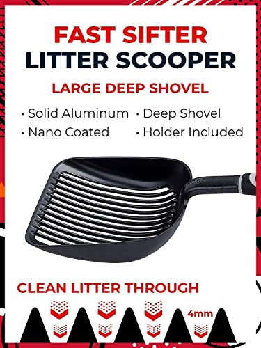 iPrimio Cat Litter Scooper with Deep Shovel -Easy Cleaning Litterbox - Modern Scooper Holder -Works with All Metal and Plastic Scoopers