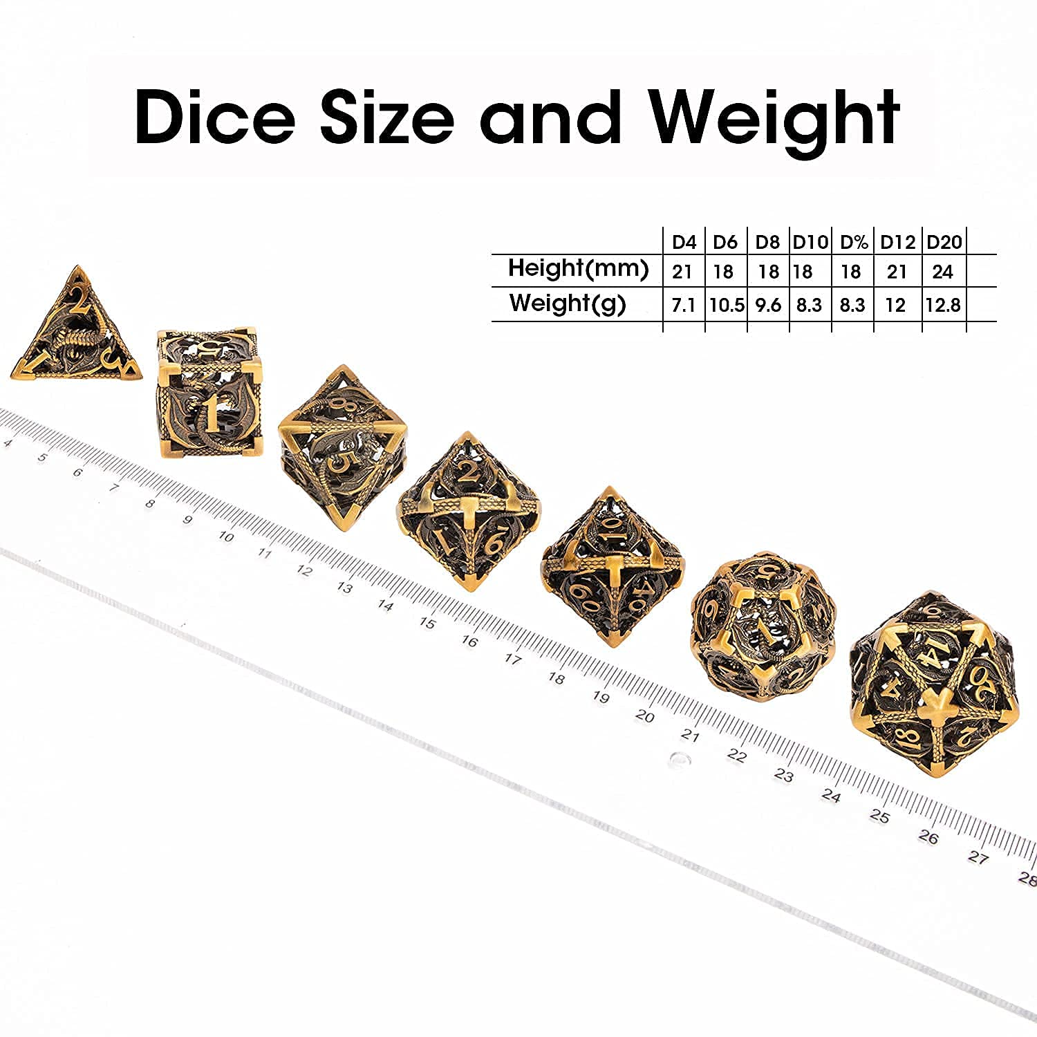 Dungeons and Dragons Dice ARUOHHA DND Metal Dice Set D and D Dice for Pathfinder MTG Board Games Role Playing Dice Hollow Polyhedral Dice D&D Dice with Gift Box D20 D12 D10 D8 D6 D4 (Ancient Bronze)
