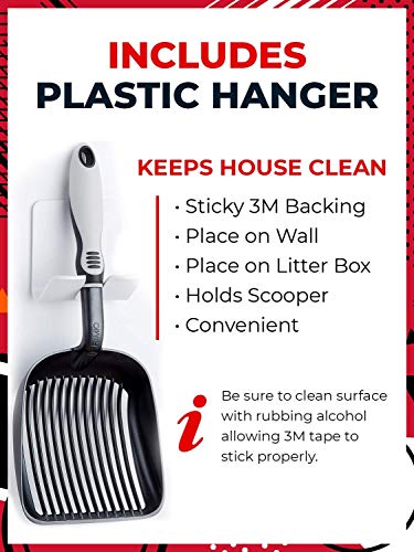 iPrimio Cat Litter Scooper with Deep Shovel - Non Stick Plated Aluminum Scoop - Modern Scooper Holder -Works with All Metal and Plastic Scoopers