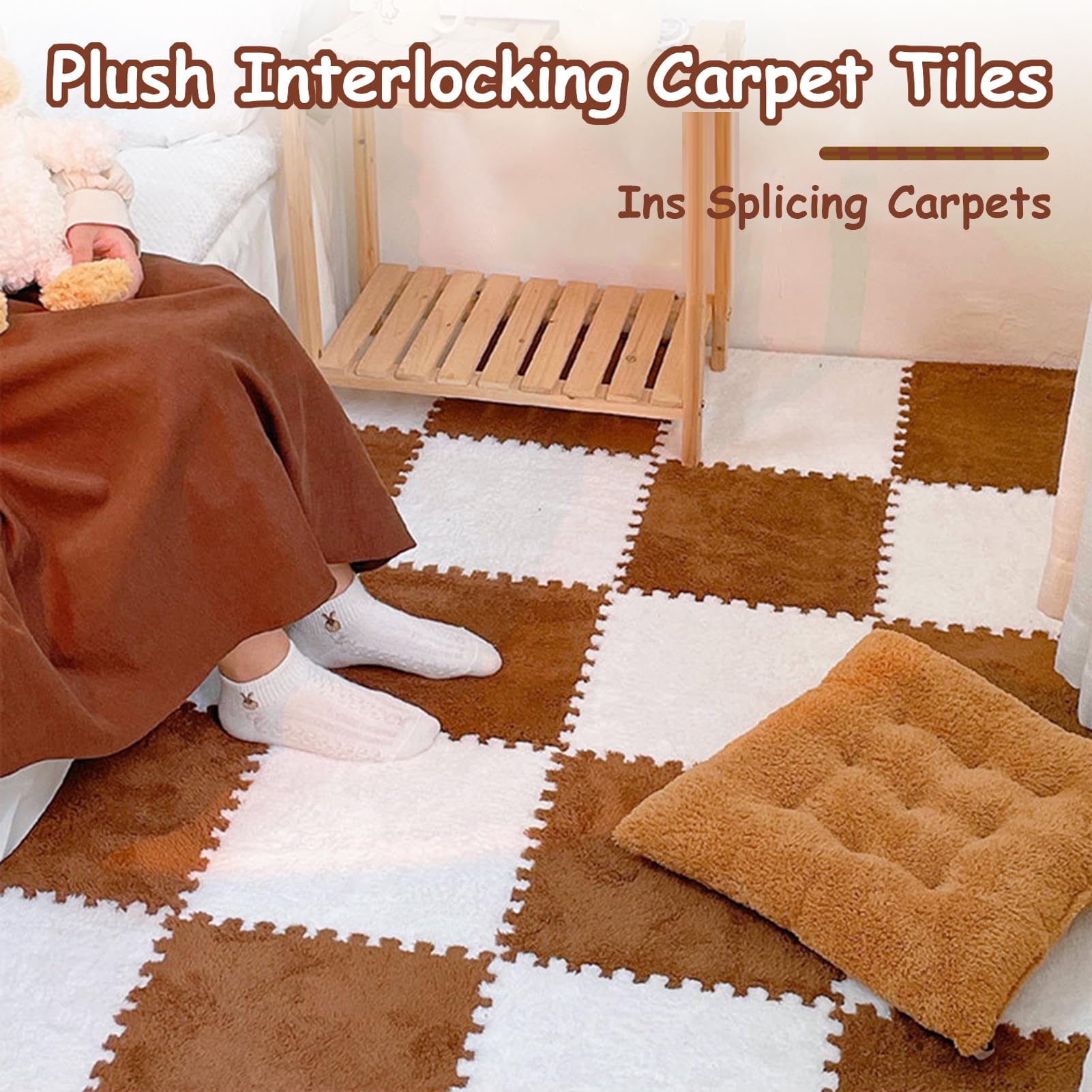 8pcs Interlocking Foam Mats, 12"x12" Fluffy Carpet Tiles, Plush Area Rug, Interlocking Floor Tiles, Soft Climbing Playmat Puzzle Floor Mat(Color:Grey)