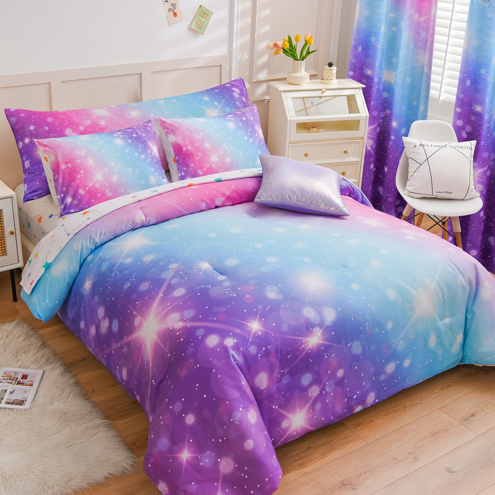 A Nice Night Gradient Glitter,Rainbow Galaxy Body Pillow Cover Pillowcase with Envelope Closure for Kids Adults,BluePurple