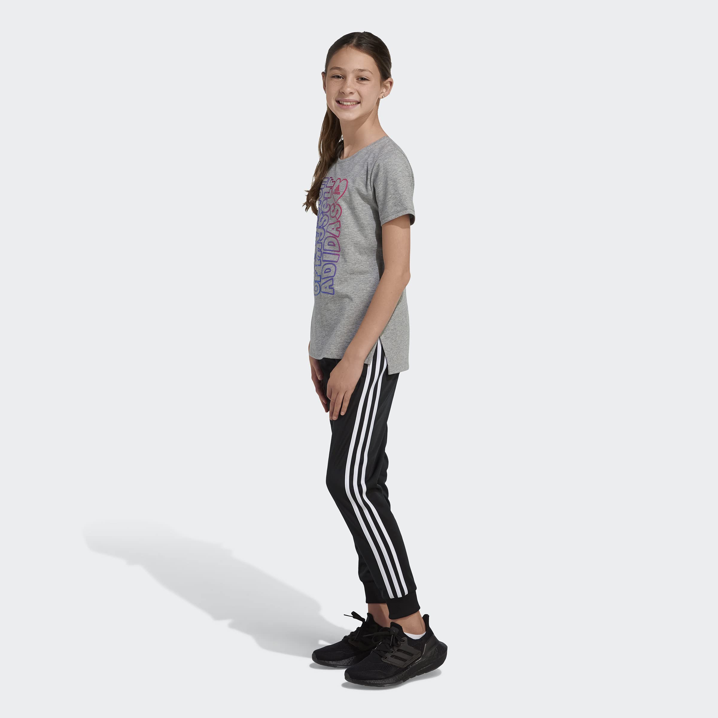 adidas girls Short Sleeve Vent Heather Graphic Tee T Shirt, Grey Multi, Medium US