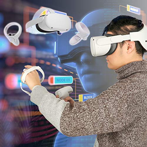 Adjustable Head Strap for Oculus Quest 2 VR Headset with Hand Grip Straps (White) Handle Dropping Prevention -Enhanced Support and Comfort in VR Gaming