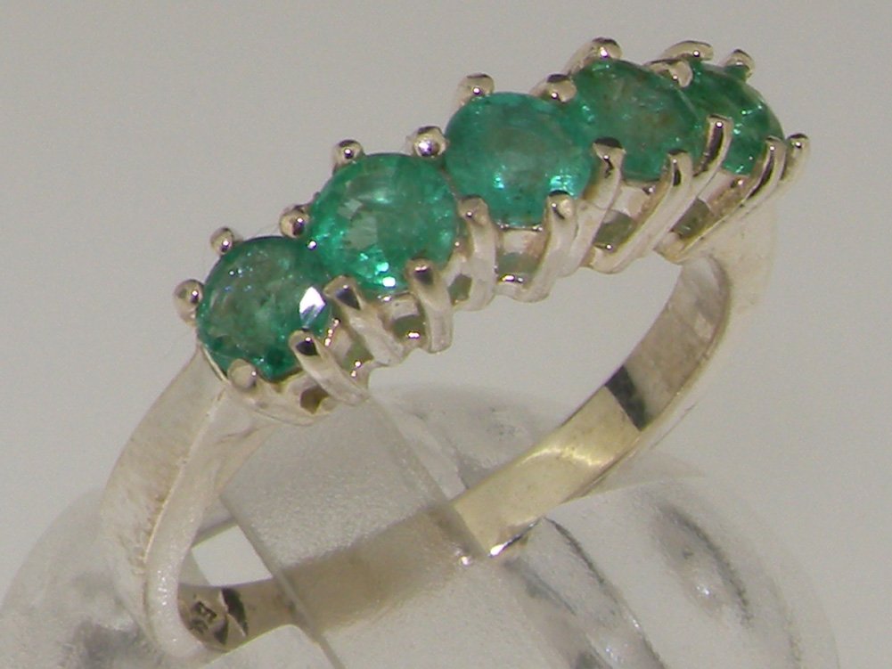 925 Sterling Silver Real Genuine Emerald Womens Eternity Engagement Ring - Size 6