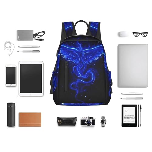 Blue Fire Flame Phoenix Bird Black Art Backpack Durable Polyester Multipurpose Anti-Theft Shoulder Bag Big Capacity Gym Outdoor Hiking Backpack With Padded Straps