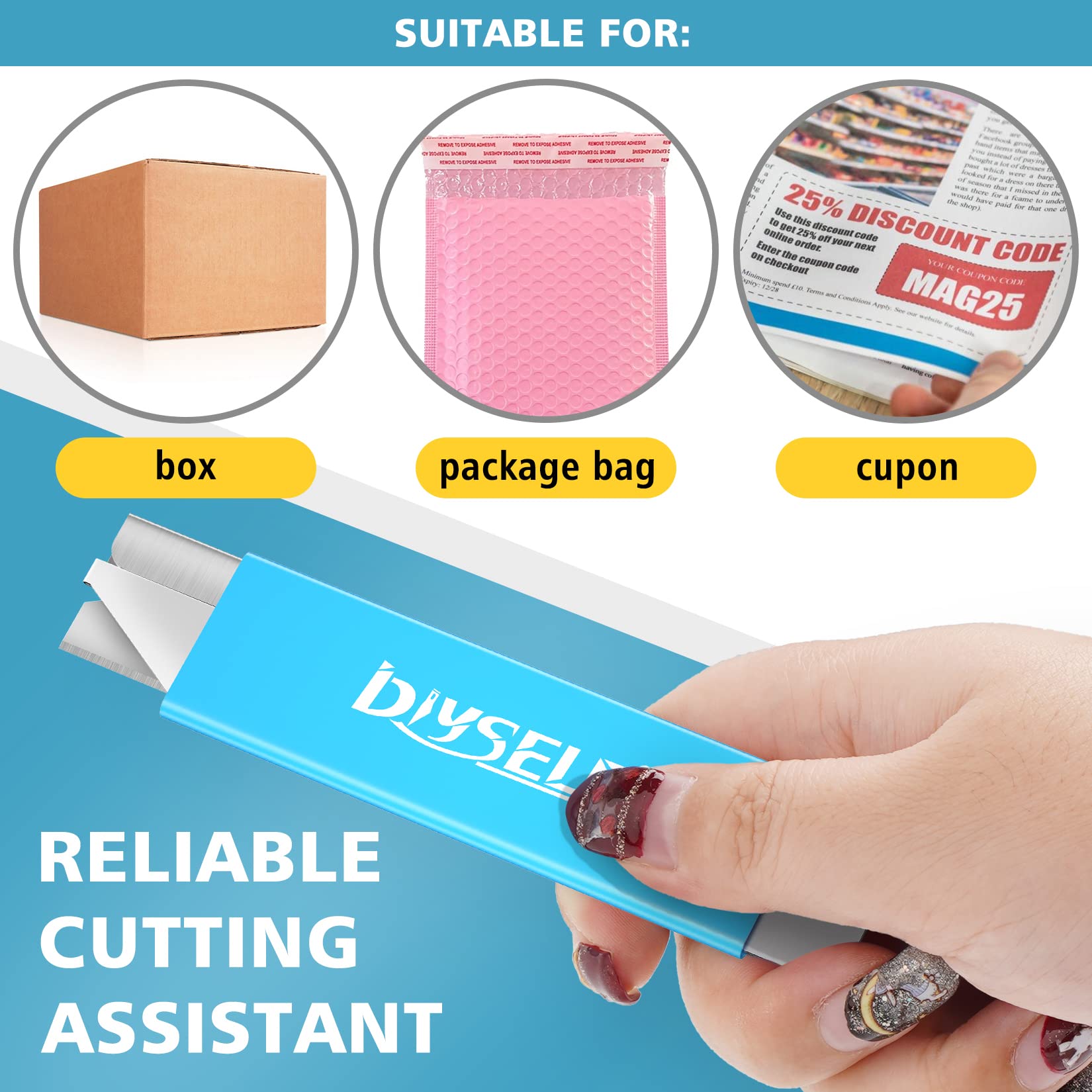 DIYSELF Box Cutters, 12 Pack Box Cutter Retractable, Box Cutter Knife with Single Edge Razor Blade, Utility Knife All Metal Shell, Box, Letter Opener for Packages, Boxes, and Paper, Work Knife for Men