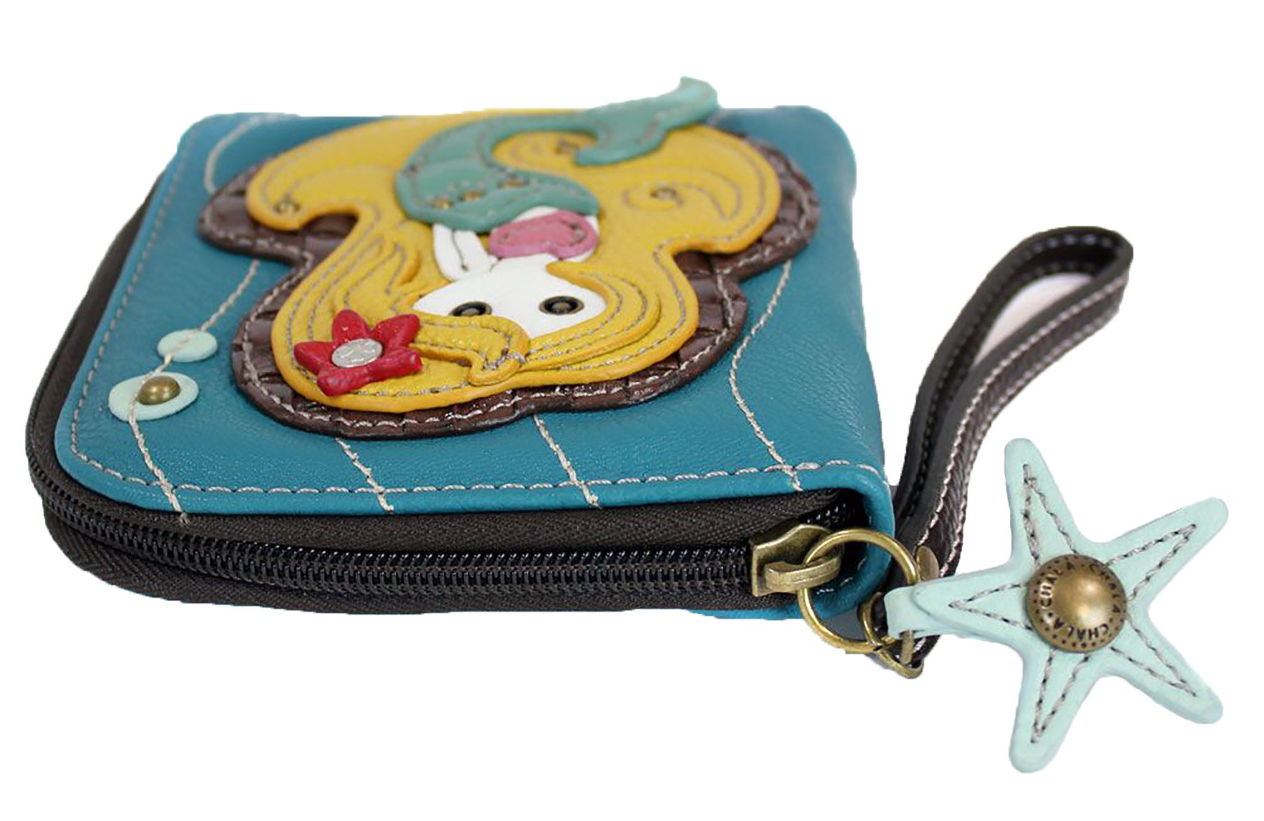 CHALA Zip Around Wallet, Wristlet, 8 Credit Card Slots, Sturdy Pu Leather Blue Mermaid One Size