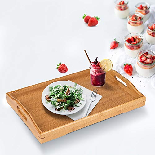 Wood Serving Tray with Handles Boobam Serving Tray Set for Food,Breakfast,Dinner,Ottoman Coffee Table, Parties,Restaurants(3 Pack)