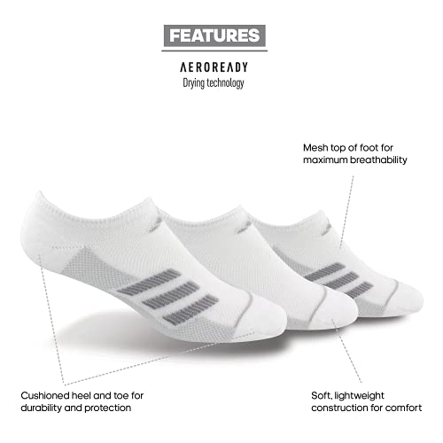 adidas Men's Superlite Stripe II 3-Pack No Show, White/Light Onix Grey/Clear Onix Grey, X-Large