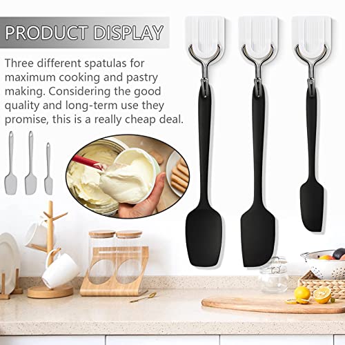 MEKBOK Silicone Spoon Spatula Set,(3 pieces)-Heat-resistant non-stick flexible rubber spatula set, Cooking Mixing Baking Kitchen Utensils Set of (black)