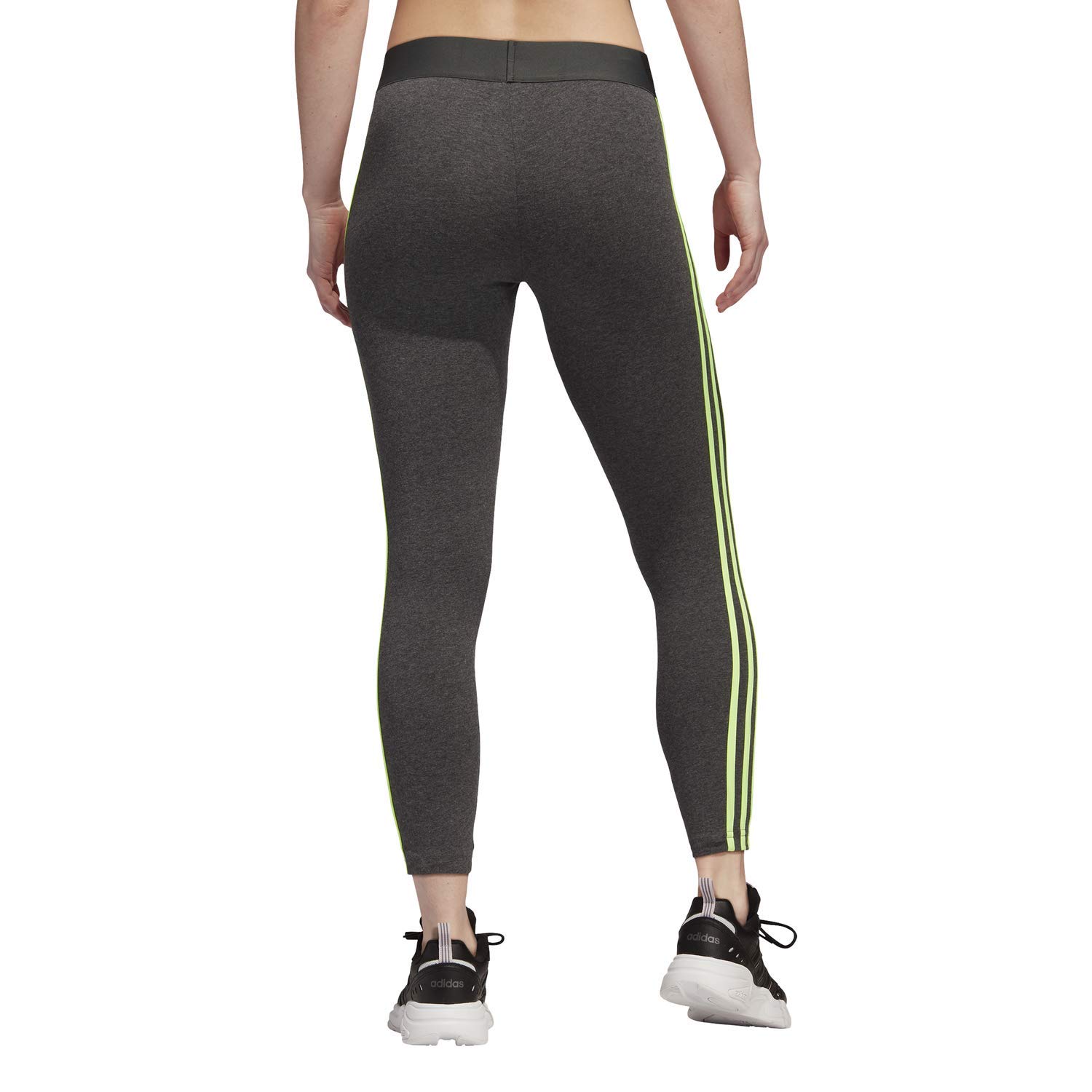 adidas Female Essentials 3-Stripes Tights, Dark Grey/Signal Green,M