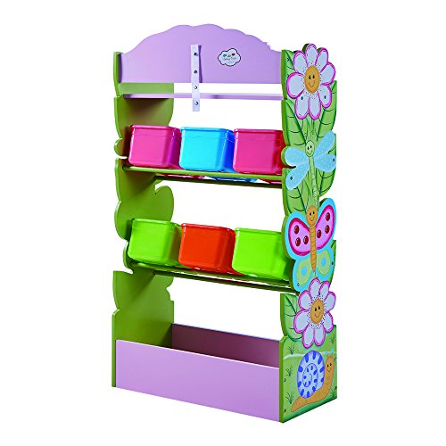 Fantasy Fields - Magic Garden Kids Wooden Furniture, Toy Organizer with 6 Removable Bins and Extra Storage, Combo Shelf, Pink