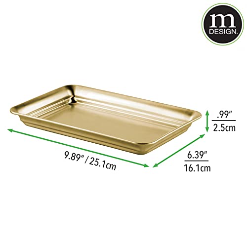 mDesign Metal Storage Organizer Tray for Bathroom Vanity Countertops, Closets, Dressers - Holder for Watches, Earrings, Makeup, Reading Glasses, Perfume, Guest Hand Towels, 2 Pack, Soft Brass