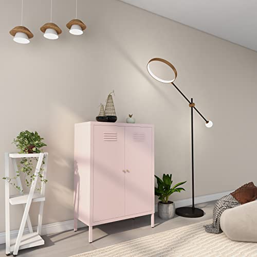 LINGZOE 2 Door Pink Metal Locker Storage Accent cabinets with Doors and Shelves, Steel Cupboard lockers for Kids Bedroom