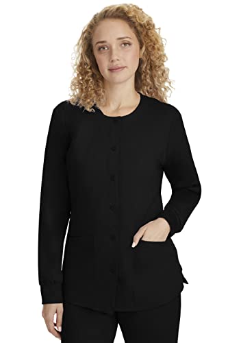 Healing Hands Womens Scrub Jacket 5 Pocket Purple Label 5063 Daisy Snap-up Scrubs Women Jacket Black XL