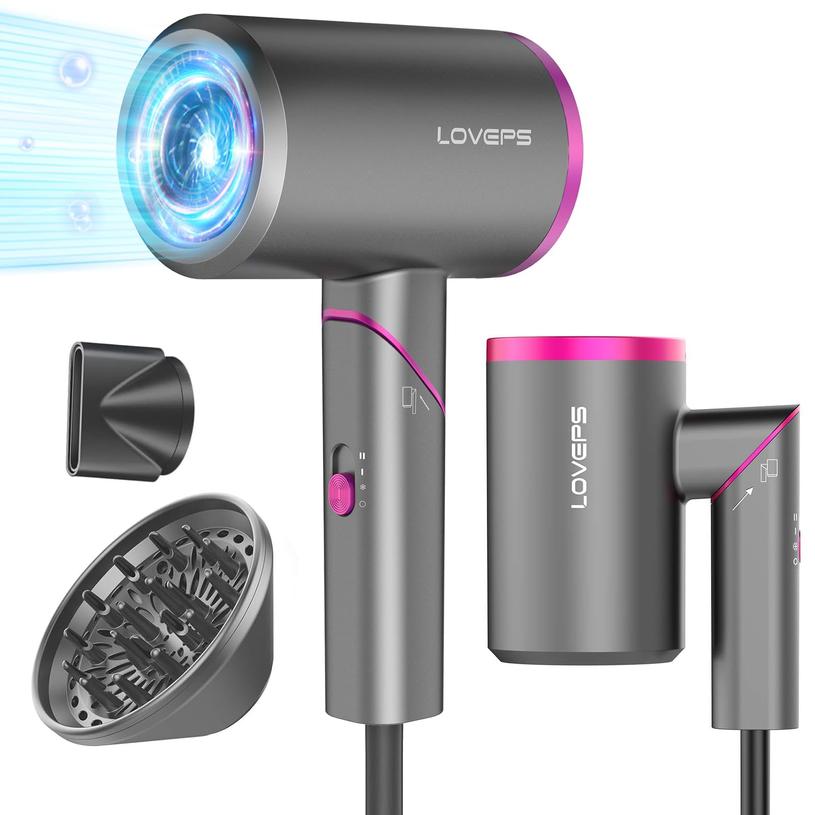 Blow Dryer with Diffuser, Ionic Hair Dryer, Constant Temperature Hair Care Without Damage,Travel Hair Dryer,Pink Gold